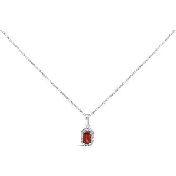 HAUS OF BRILLIANCE 10k White Gold Gemstone And Diamond Pendant Necklace - Red Garnet | White